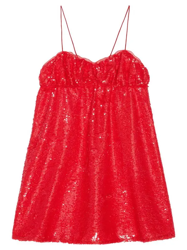 GANNI Sequined Mini Dress - Red