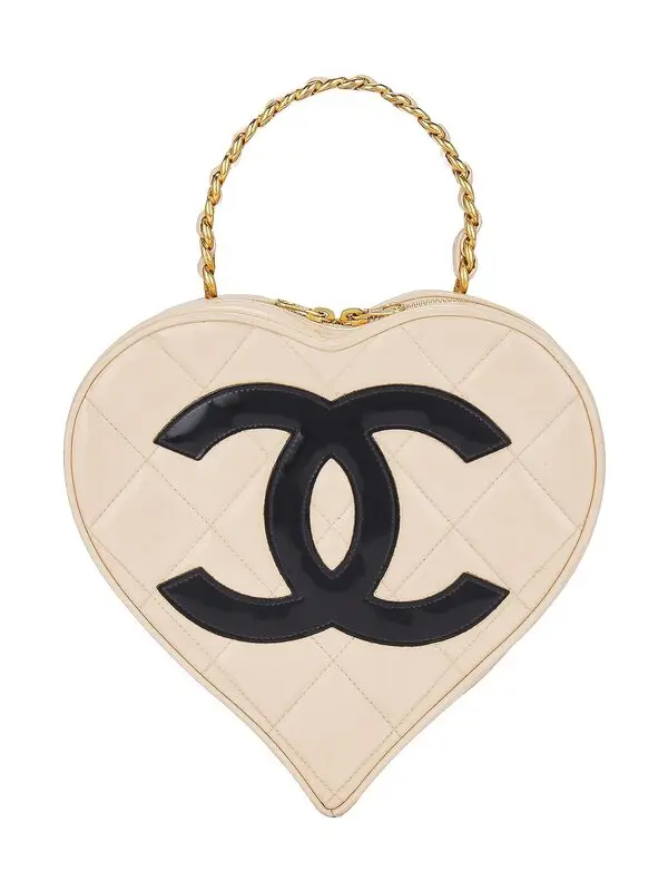 Chanel 1994 Patent Heart Vanity Bag - Beige