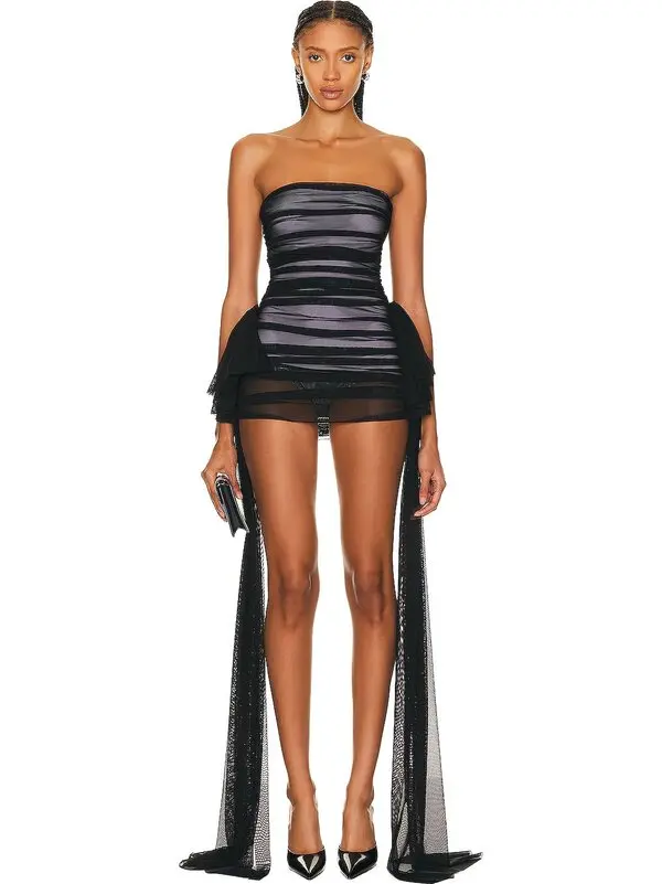 Norma Kamali Strapless Bill Pickleball Dress - Black & Snow White