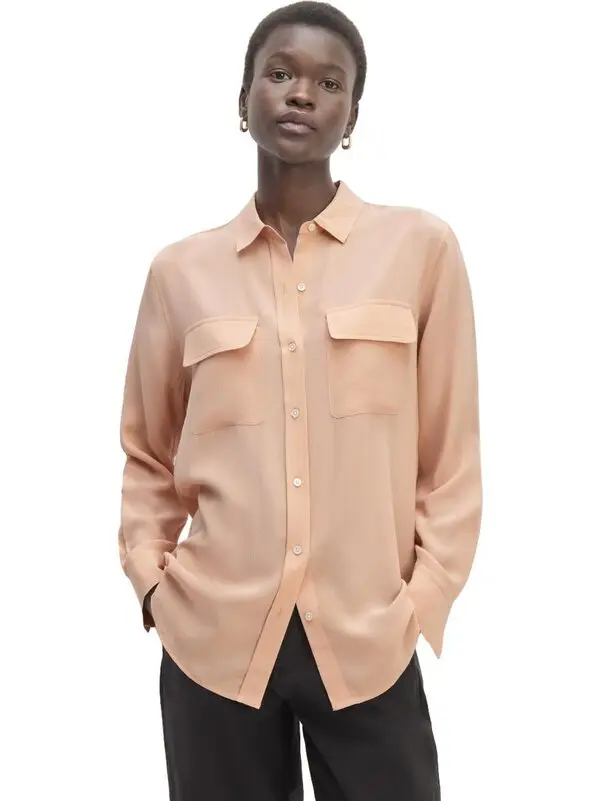 Everlane Utility Shirt In Washable Silk - Blush Pink