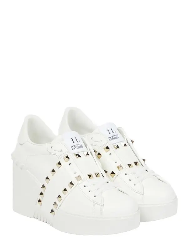 Valentino Garavani Open Disco Leather Wedge Sneakers - White