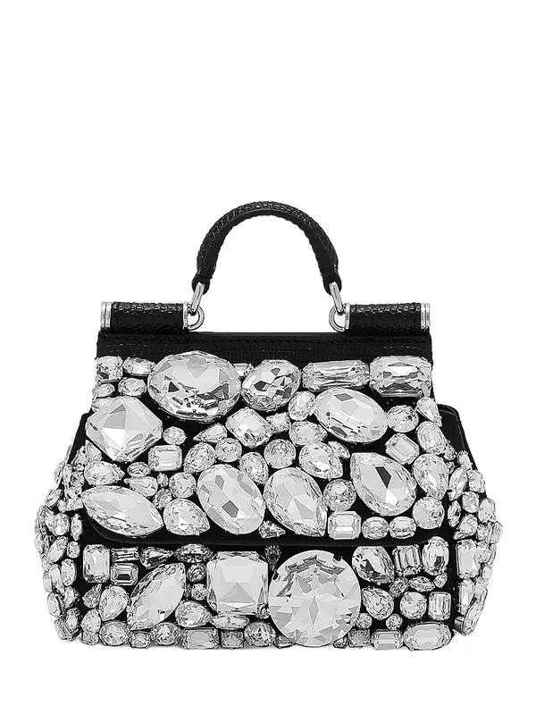 Dolce & Gabbana Mini Sicily Handbag With Gemstone Embellishment - Black