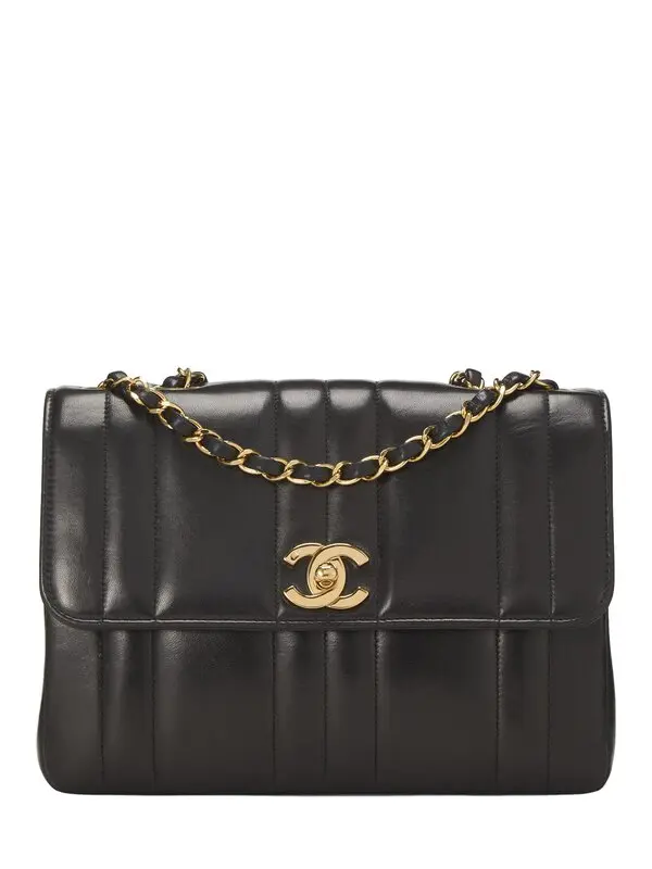 Chanel Vertical Lambskin Border Flap Bag - Black