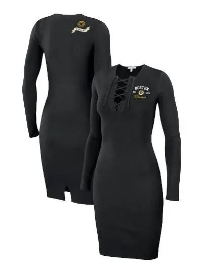 WEAR BY ERIN ANDREWS Boston Bruins Lace-up Ribbed Dress - Black