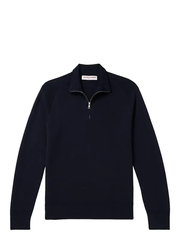Orlebar Brown Lennard Merino Wool Half-zip Sweater - Blue