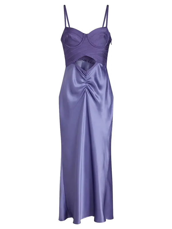 Herve Leger Bandage-paneled Draped Satin Midi Dress - Lavender