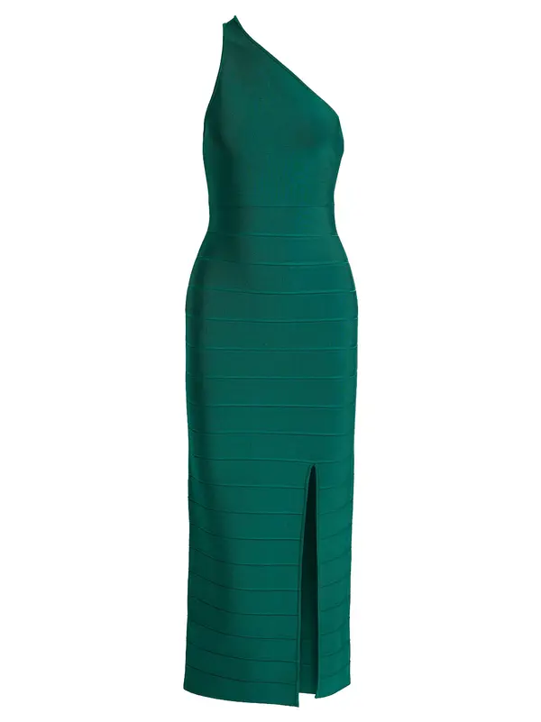Herve Leger One-shoulder Bandage Maxi Dress - Emerald