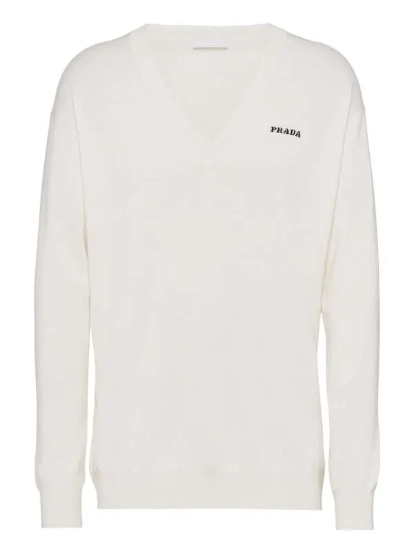 Prada V-neck Cashmere Jumper - White