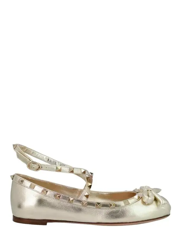 Valentino Garavani Rockstud Leather Ballerinas - Gold