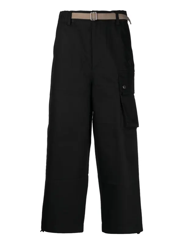 SPOONYARD Cropped Wide-leg Cargo Trousers - Black