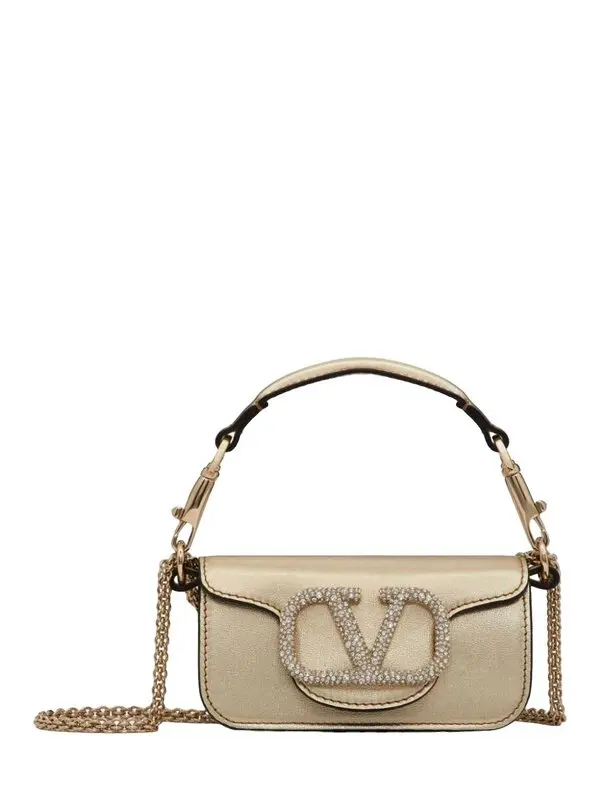 Valentino Garavani Micro Locò Crystal-embellished Bag - Gold
