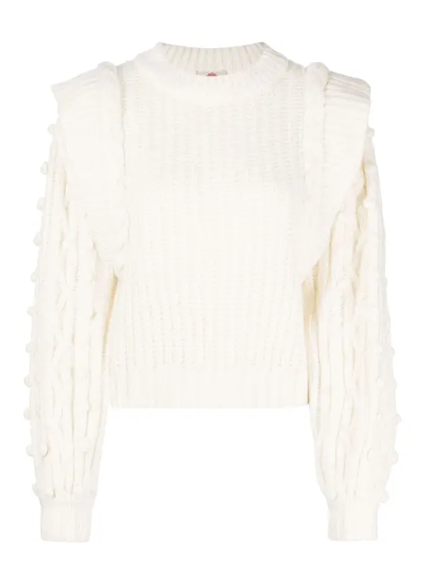 Farm Rio Braided Detail Chunky-knit Jumper - White