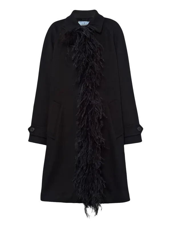 Prada Feather-trim Cashmere Coat - Black