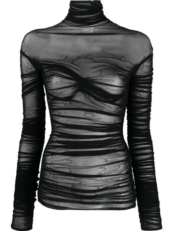 MUGLER Draped Mesh Top - Black