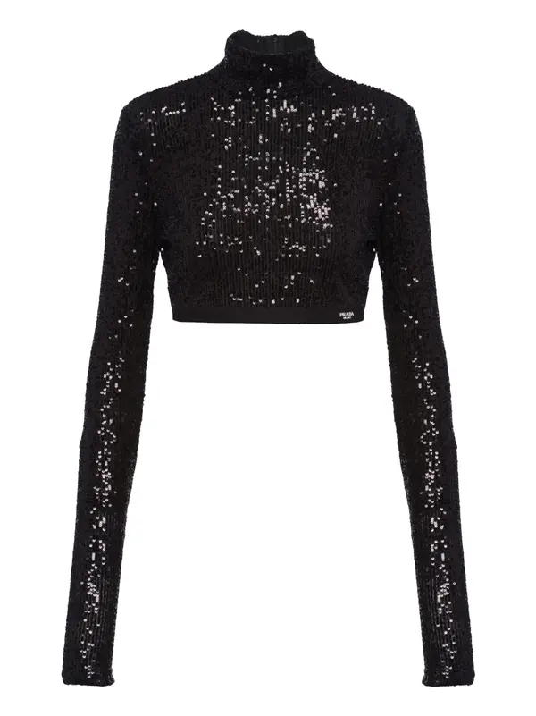 Prada Sequinned Cropped Top - Black