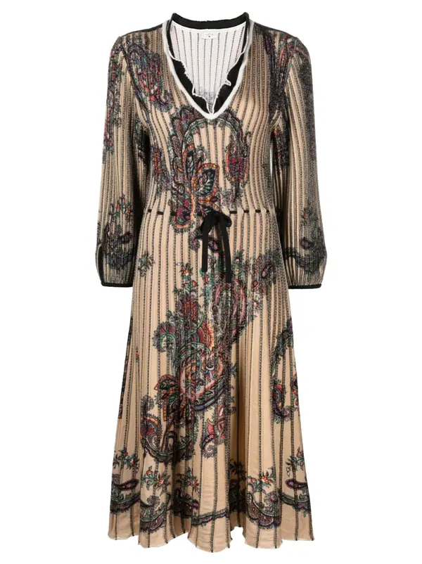 Etro Paisley-print Virgin Wool Midi Dress - Neutrals