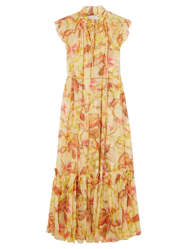 Zimmermann Net Sustain Matchmaker Tiered Floral-print Midi Dress - Yellow
