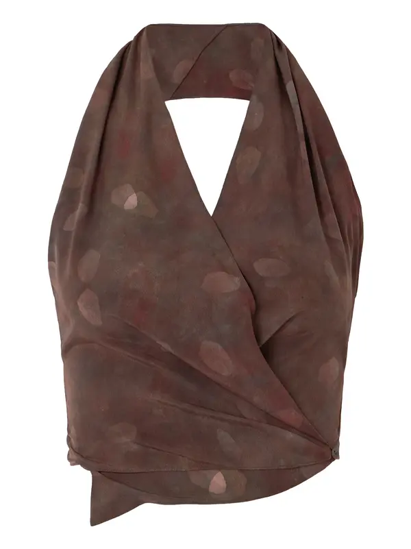 CORTANA Net Sustain Nolita Printed Silk-blend Halterneck Wrap Top - Brown