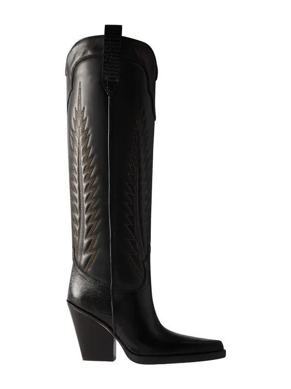 Paris Texas El Dorado Embroidered Snake-effect Leather Cowboy Boots - Black