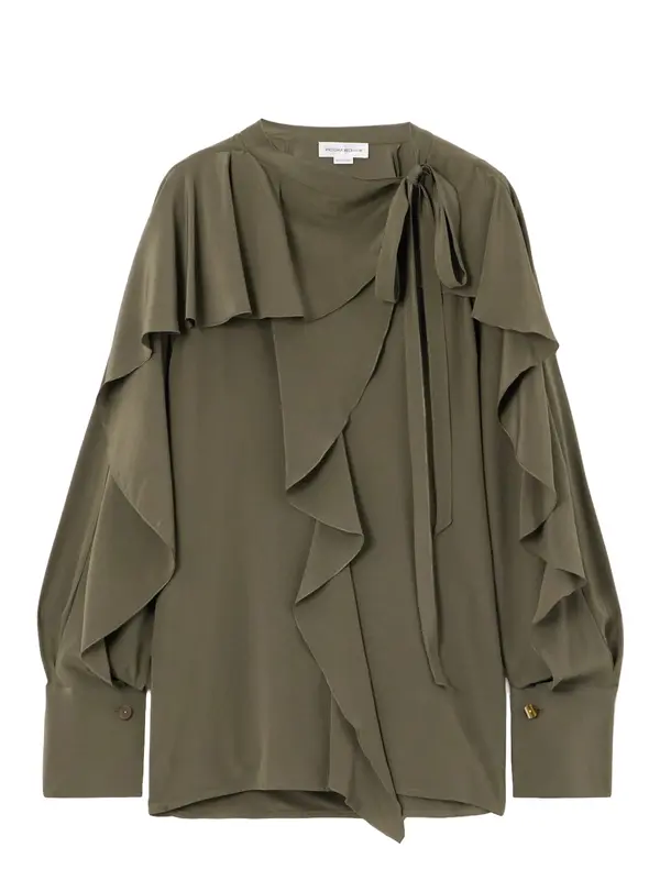 Victoria Beckham Romantic Tie-detailed Blouse - Green