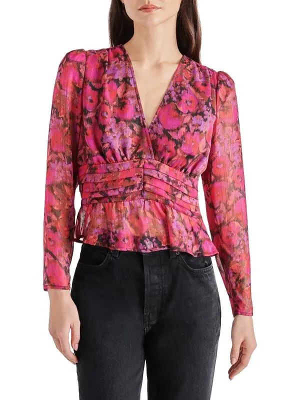 Steve Madden Azura Floral Chiffon Top - Dark Fuchsia