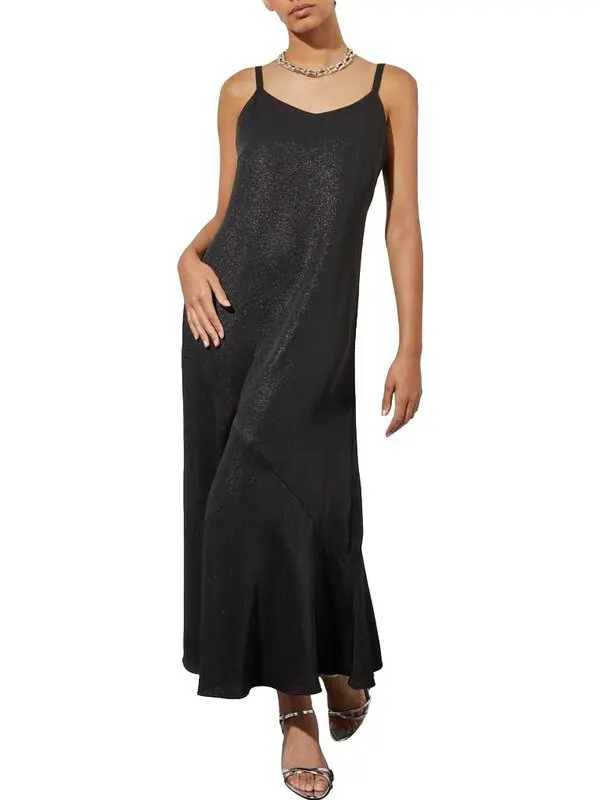 Ming Wang Shimmer Woven Midi Dress - Black/ Silver