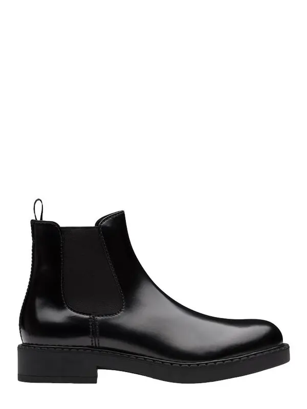 Prada Brushed Leather Chelsea Boots - Black