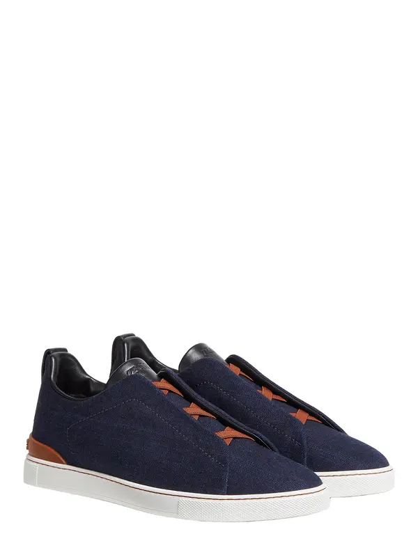 Zegna Cotton Denim Triple Stitch Sneakers - Navy Blue