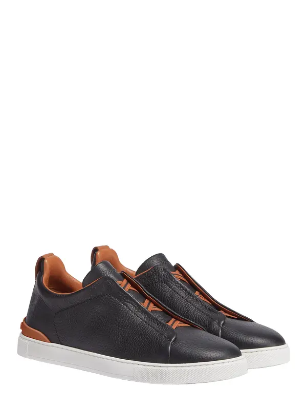 Zegna Deerskin And Leather Triple Stitch Sneakers - Black