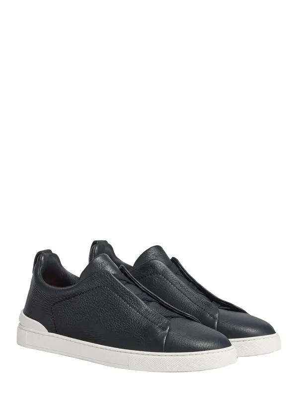 Zegna Deerskin Triple Stitch Sneakers - Navy Blue