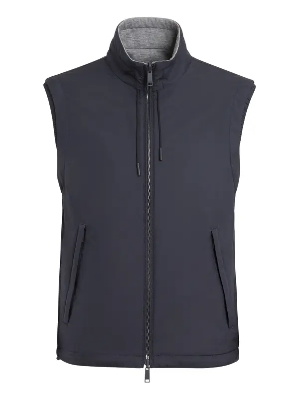 Zegna Microfiber Reversible Brezza Vest - Navy Blue/grey