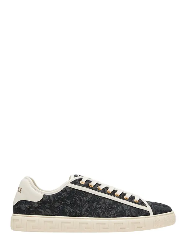 Versace La Greca Baroque Canvas Low-top Sneakers - Black+off White