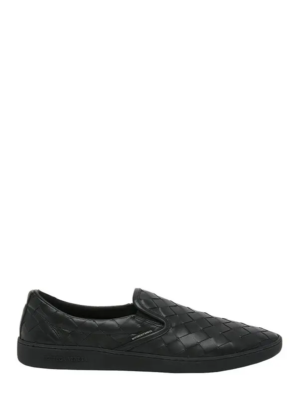 Bottega Veneta Intrecciato Leather Slip-on Sneakers - Black