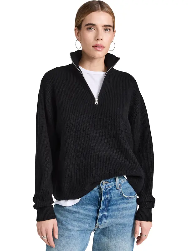 Jenni Kayne Cashmere Half Zip Pullover - Black