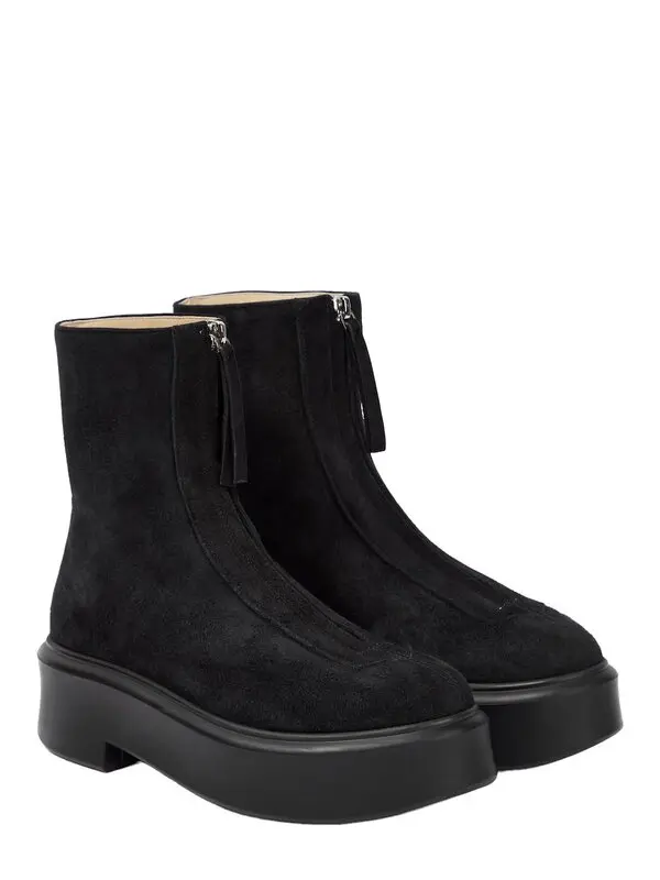 THE ROW Suede Ankle Boots - Black