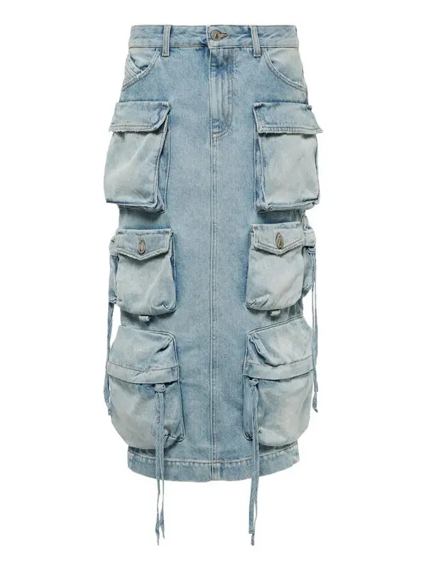 Attico Cargo Denim Midi Skirt - Blue