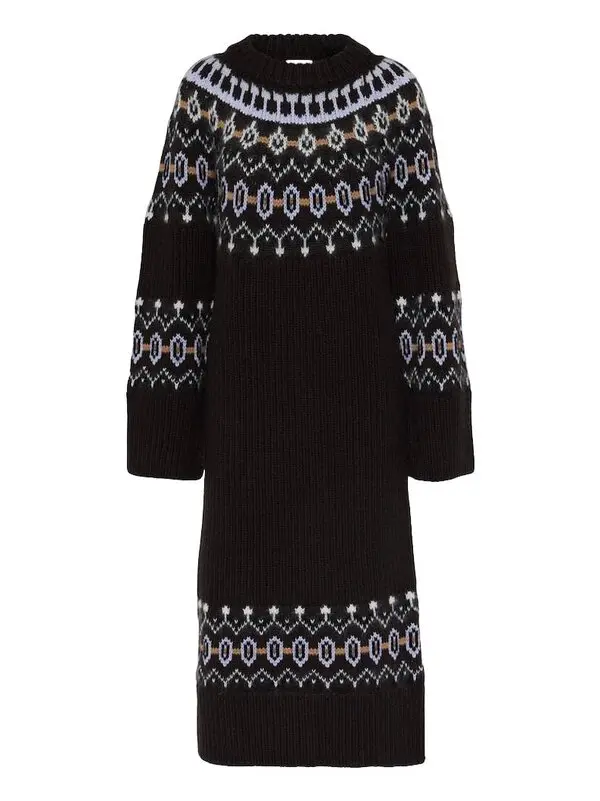 Khaite Rivka Fair Isle Cashmere-blend Midi Dress - Brown