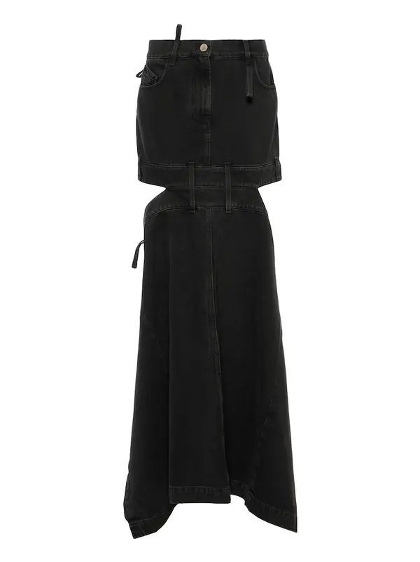 Attico Deconstructed Denim Maxi Skirt - Black