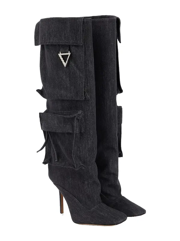 Attico Sienna Denim Knee-high Boots - Grey