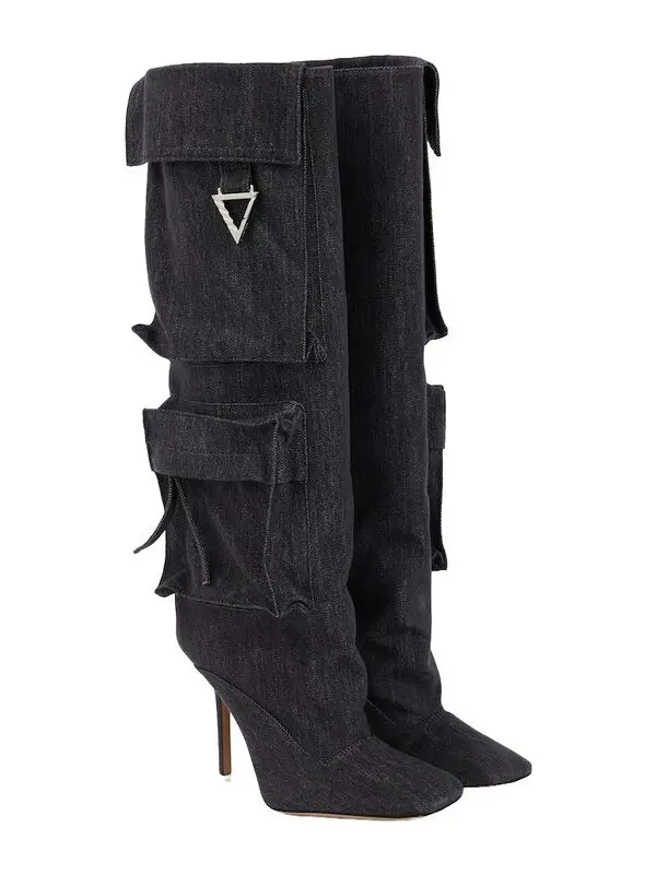 Attico Sienna Denim Knee-high Boots - Grey