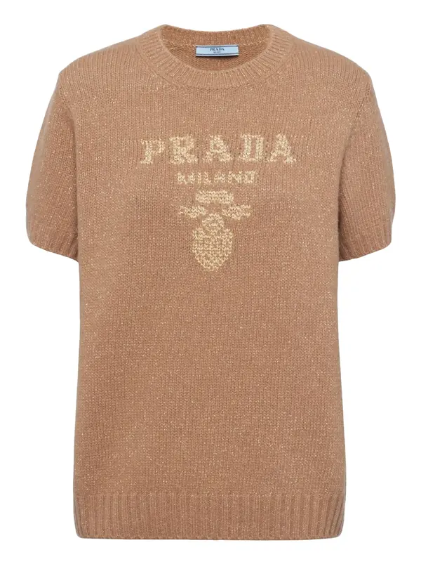 Prada Logo-intarsia Cashmere-blend Jumper - Neutrals