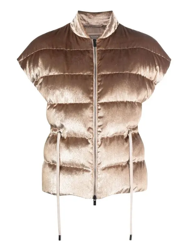Peserico Velvet-effect Padded Gilet - Brown