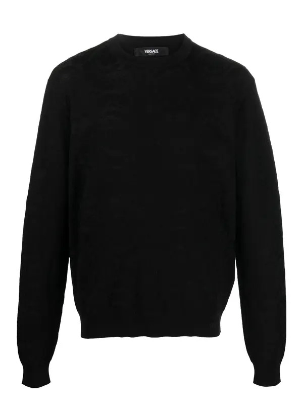 Versace Barocco-motif Textured Jumper - Black