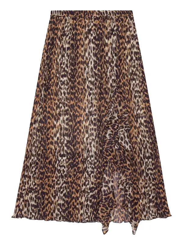 GANNI Leopard-print Georgette Maxi Skirt - Brown