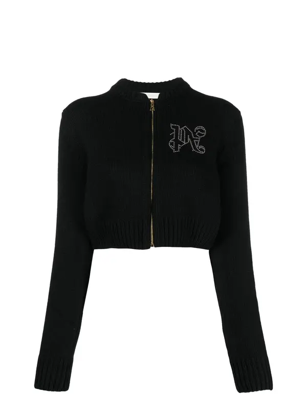 Palm Angels Monogram-appliqué Zip-up Sweatshirt - Black