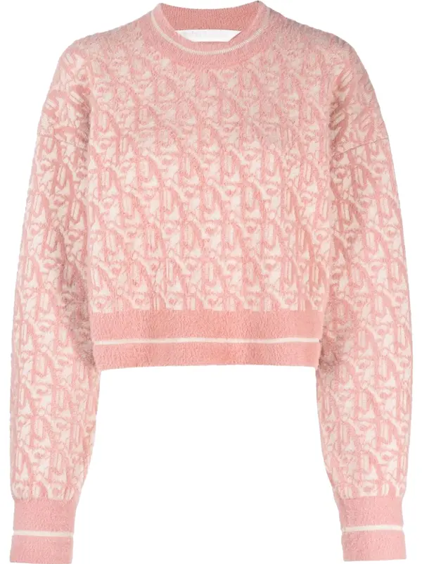 Palm Angels Monogram-jacquard Cropped Jumper - Neutrals