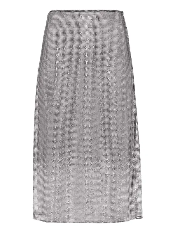 Prada Rhinestone-embellished Mesh Midi Skirt - Silver