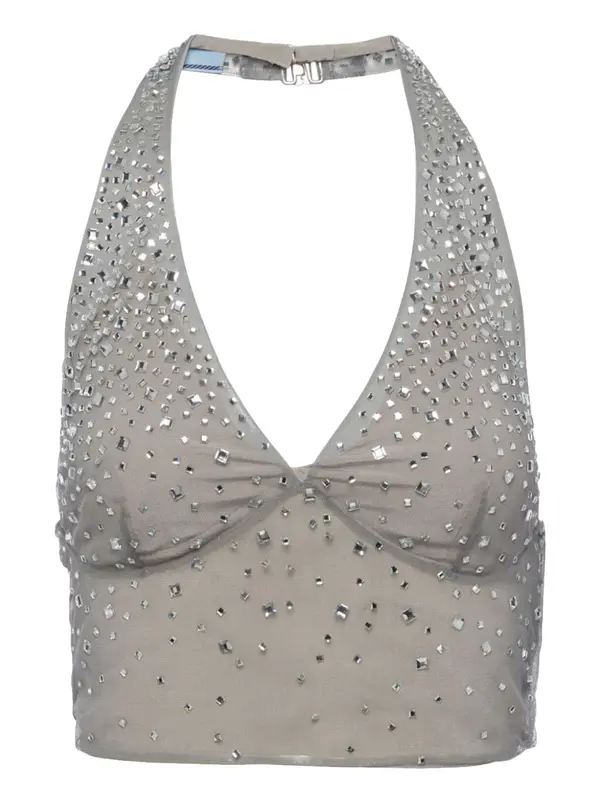 Prada Crystal-embellished Tulle Top - Grey