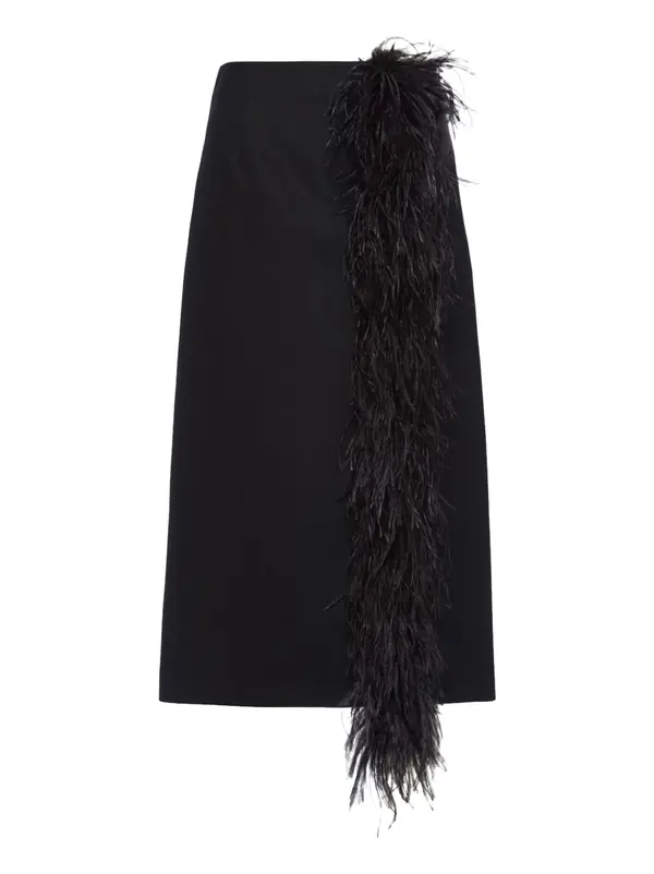 Prada Feather-trimmed Wool Midi Skirt - Black