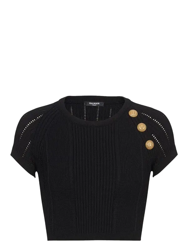 Balmain 3-button Knitted Crop Top - Black